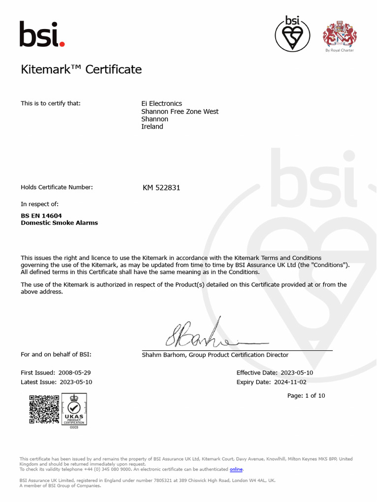 Ei Electronics BSI cert 2024 expiry | PDF | Electronics | Electricity