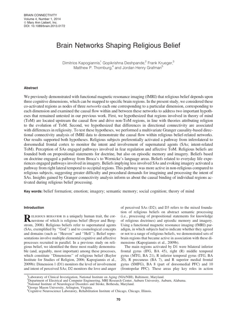 Brain Networks in Religious Belief | PDF | Functional Magnetic ...