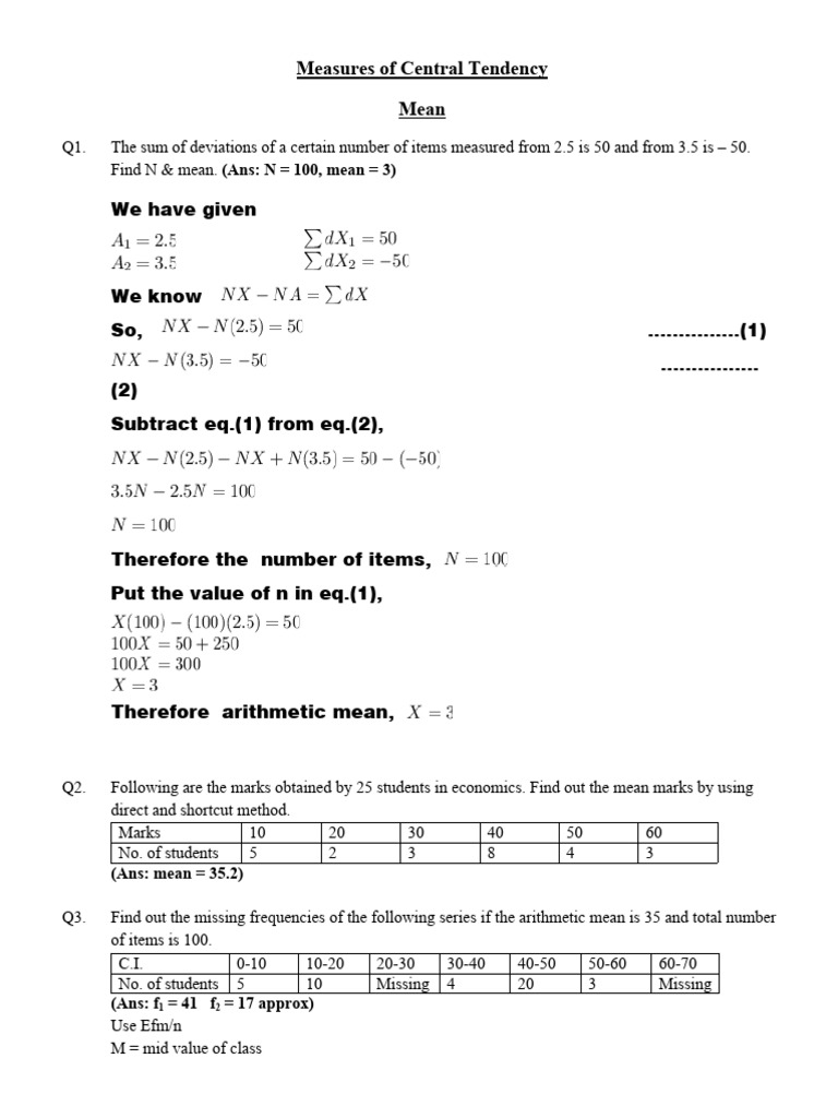 DTB Assignment Central Tendencyans | PDF | Mean | Median