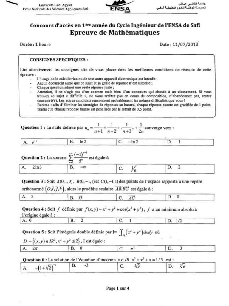 Concours Bac+2 Ensa Safi | PDF