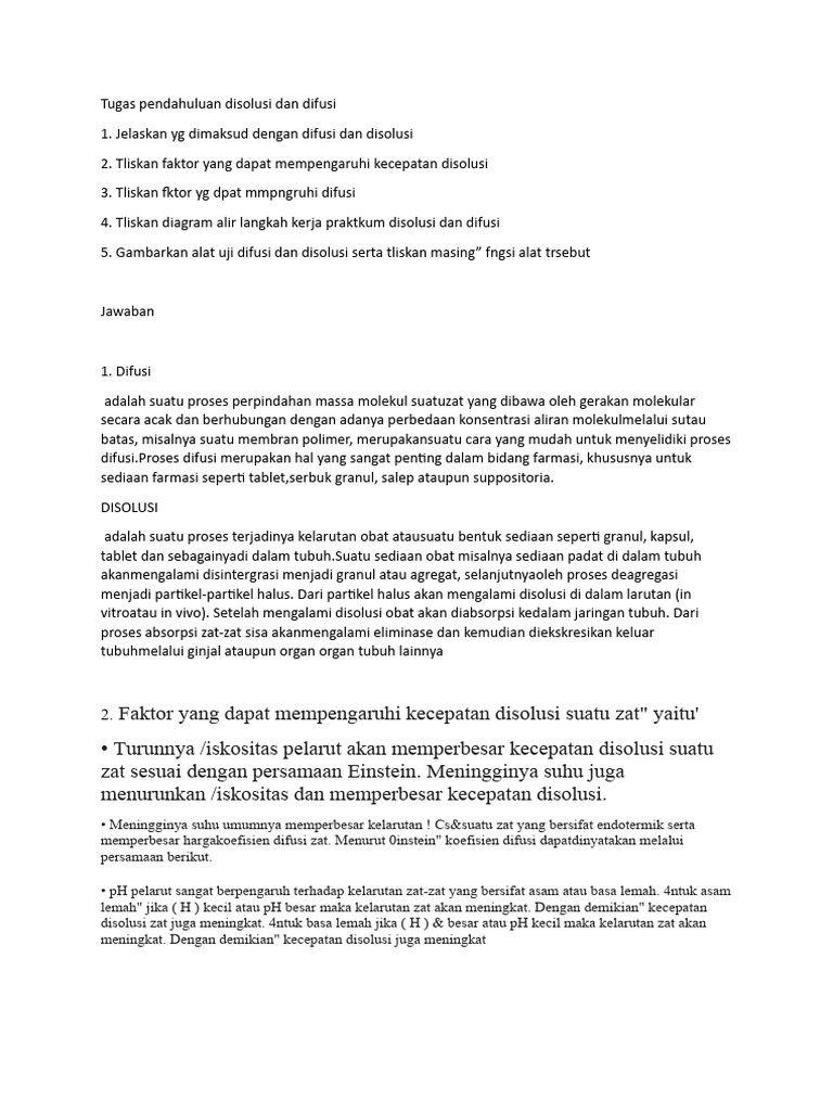 Panduan Praktikum Difusi & Disolusi | PDF