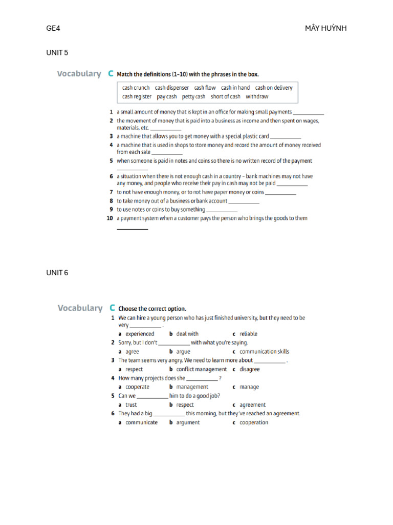GE4 Mây Hu NH Unit 5 | PDF