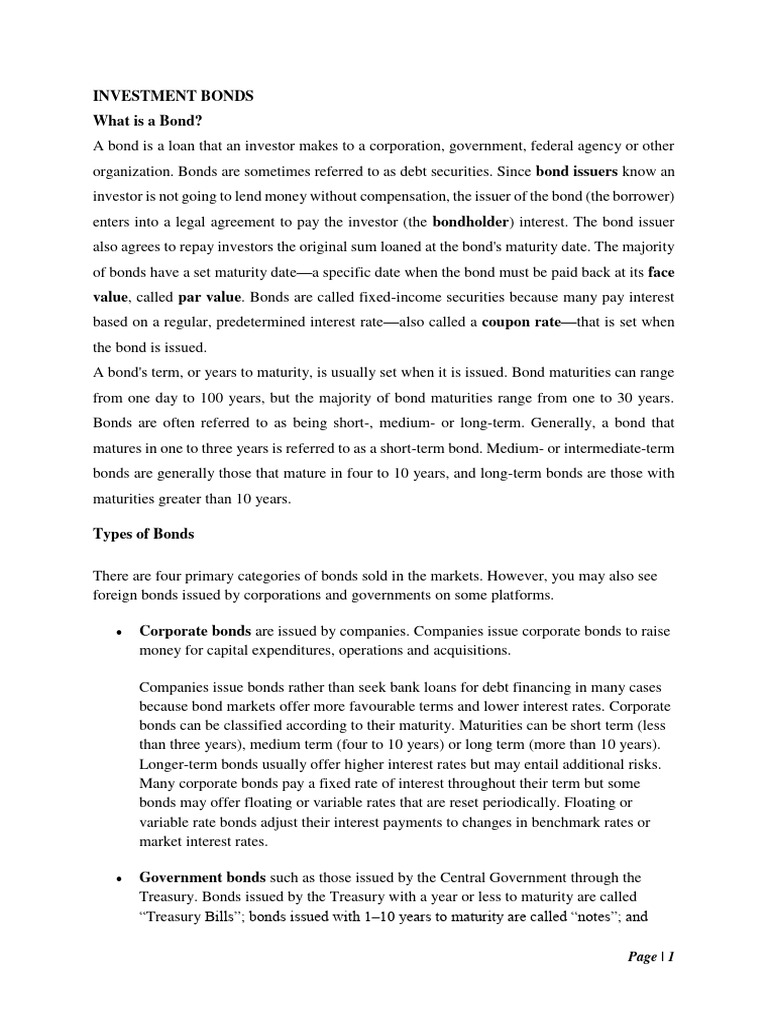 Understanding Investment Bonds Explained | PDF | Bonds (Finance ...