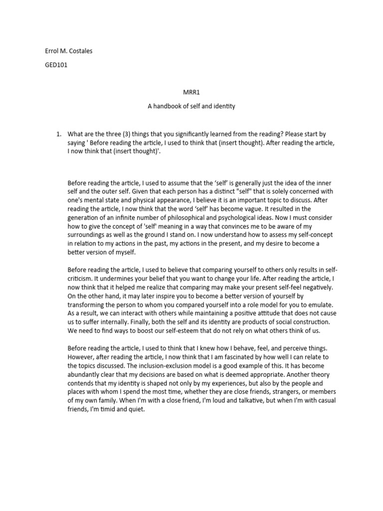 mrr1 | PDF | Identity (Social Science) | Thought