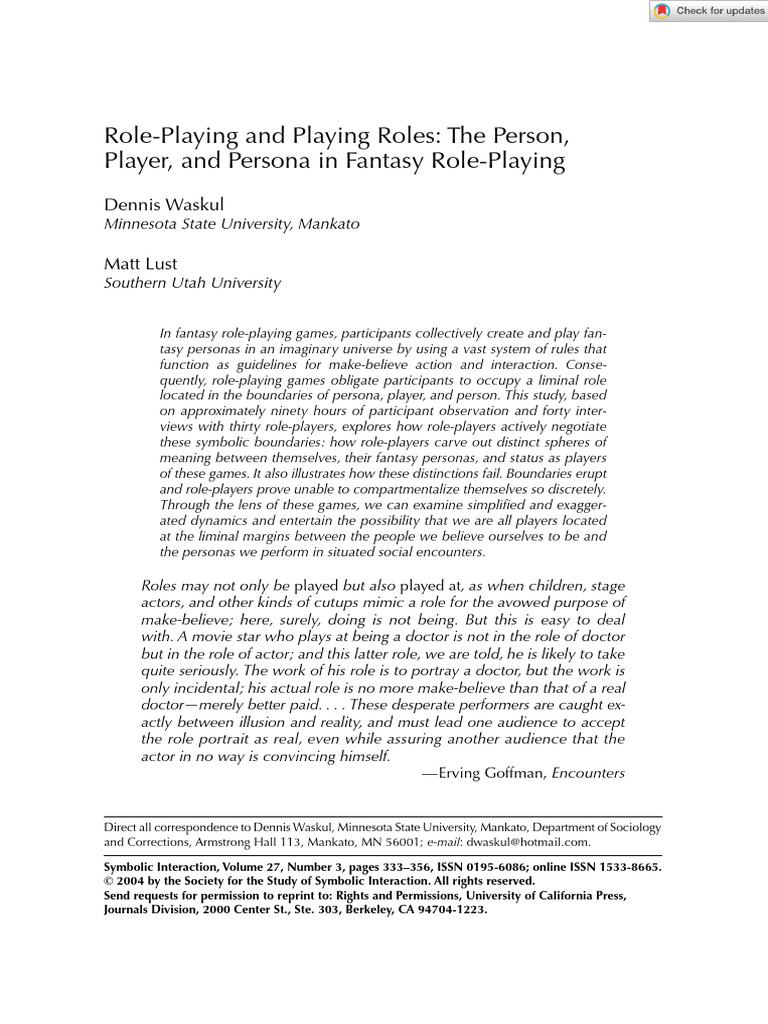 Role-Playing Games: Persona and Reality | PDF | Dungeons & Dragons