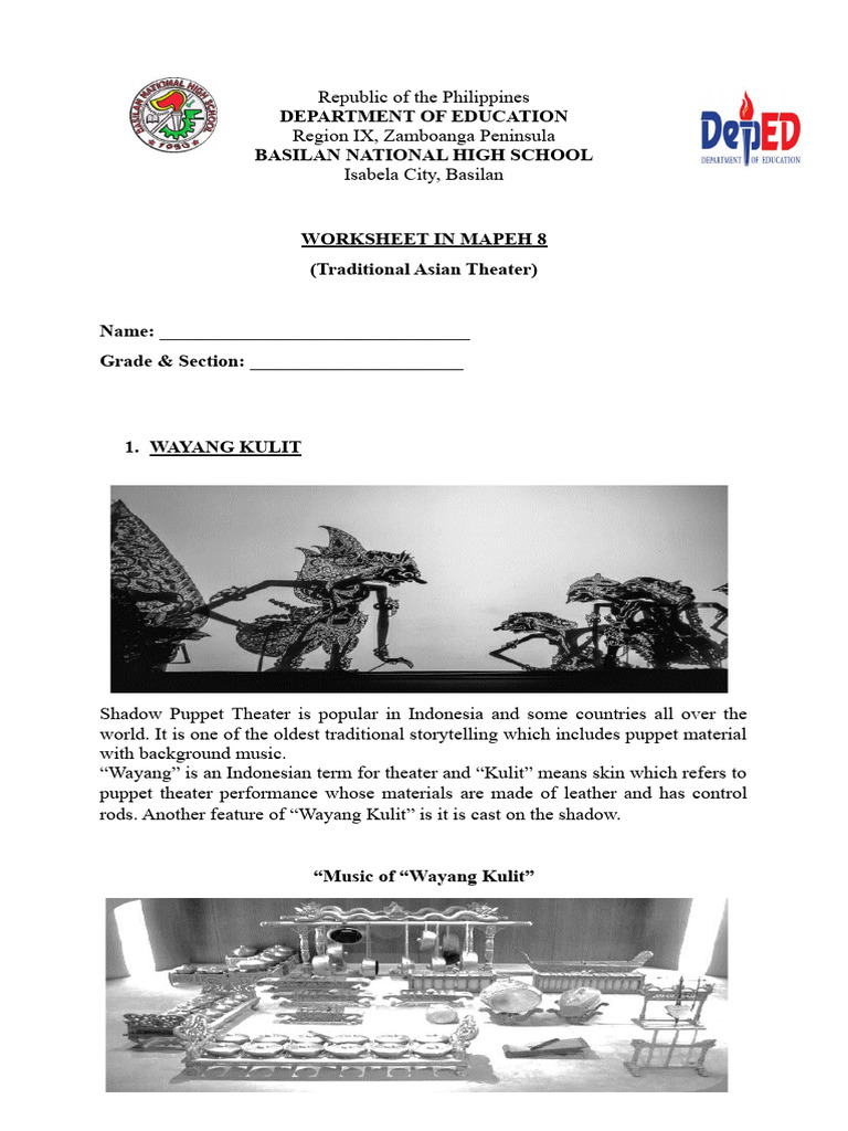 Worksheet in Mapeh 8 | PDF | Theatre | Performing Arts