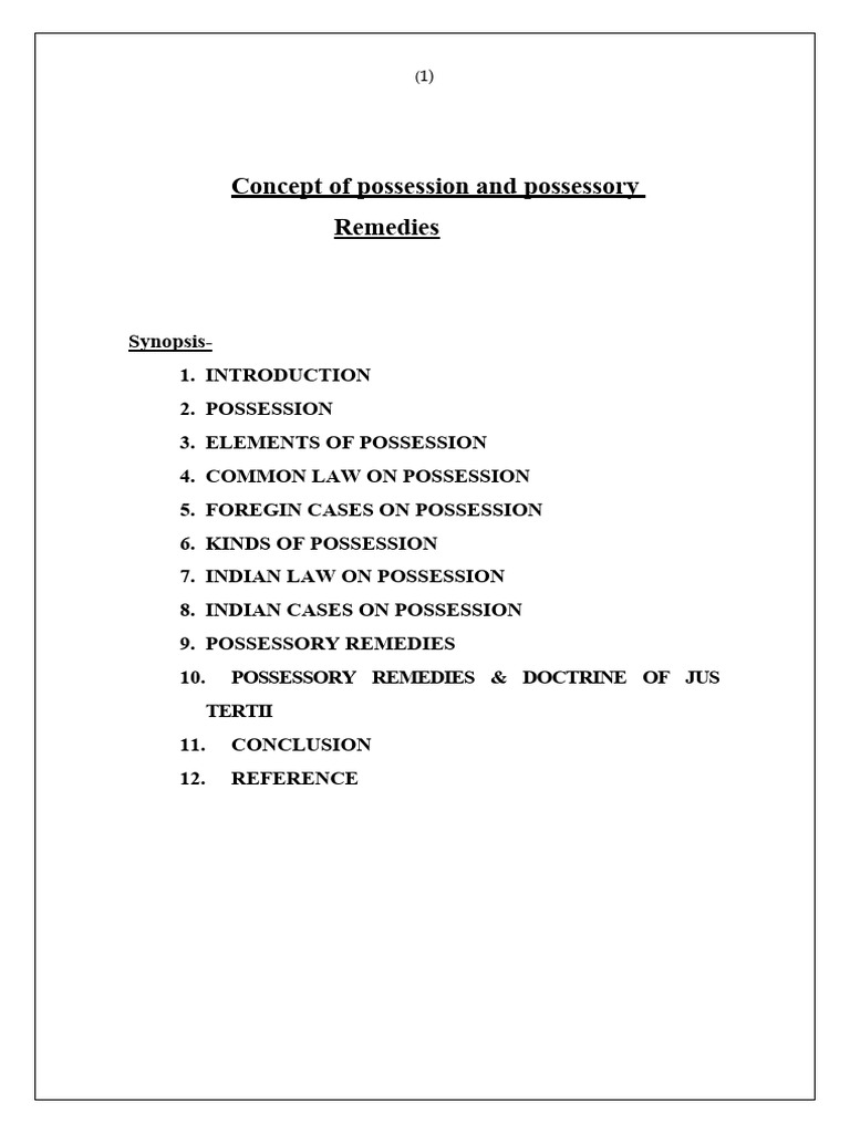 Concept of Possession and Possessory Remedies | Download Free PDF ...