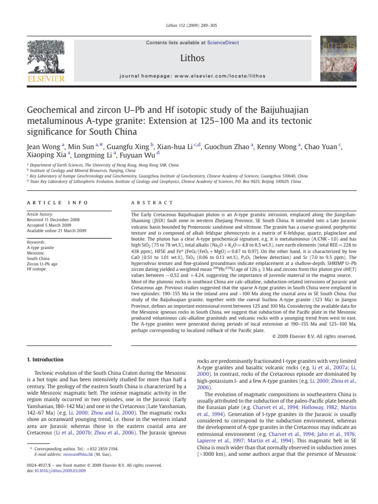 Geochemical and Zircon U-Pb and HF Isotopic Study of The Baijuhuajian ...