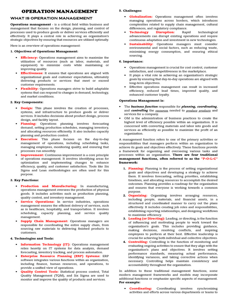Reviewer - Operation Management | PDF | Supply Chain | Operations ...