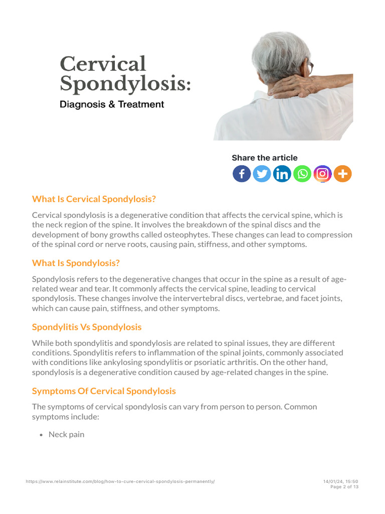 Understanding Cervical Spondylosis | PDF | Medical Specialties ...