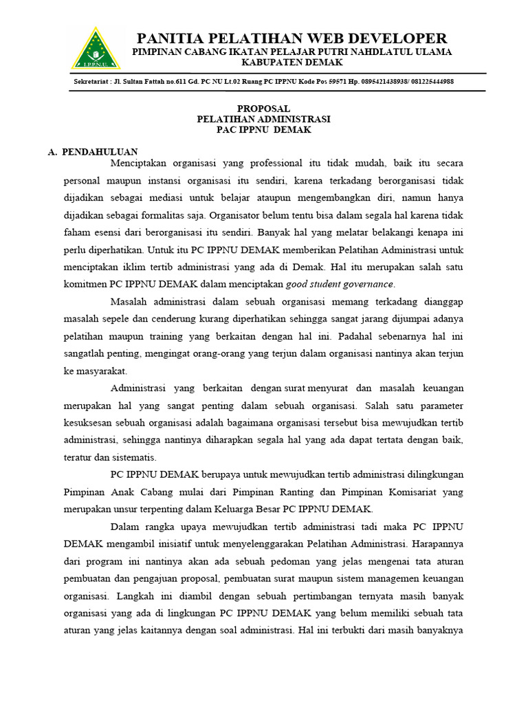 Proposal Pelatihan Administrasi | PDF