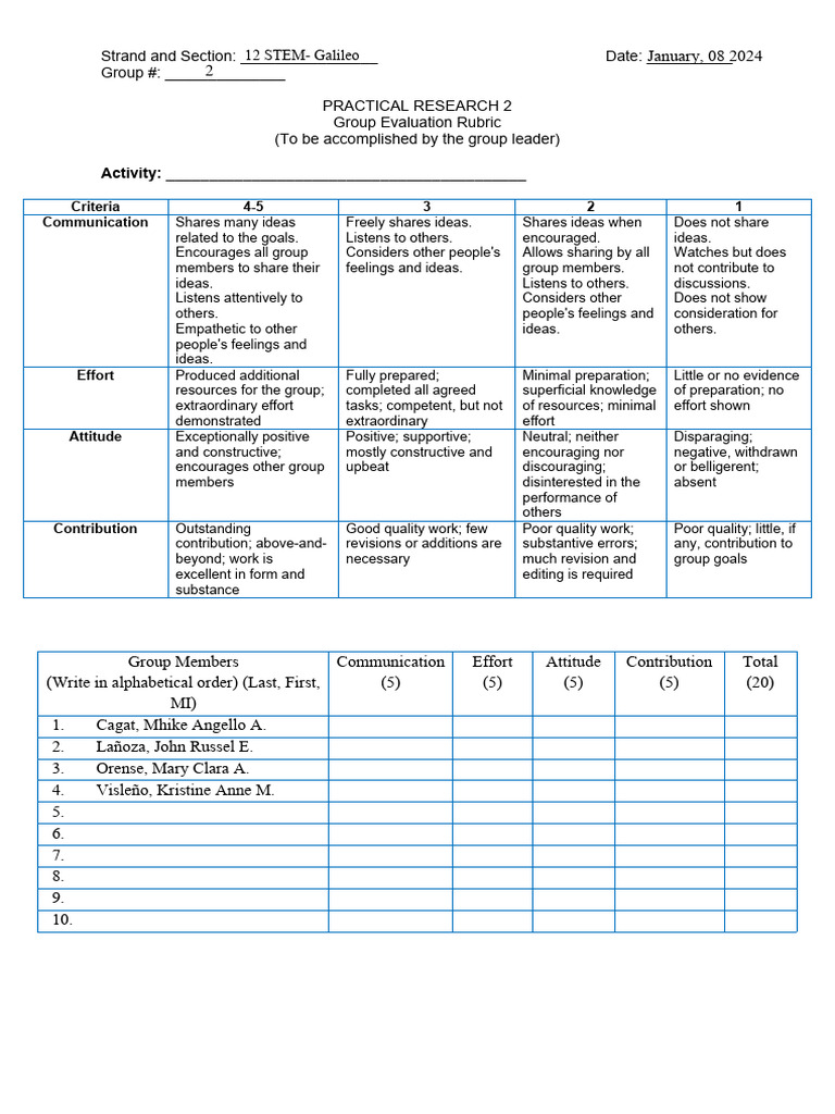 Group Evaluation Rubric for STEM Projects | PDF | Cognition | Social ...
