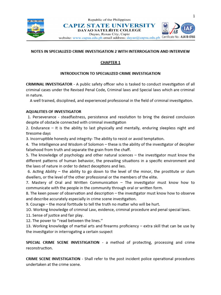 UPDATED IM CDI 313 1st Sem 23 24 | PDF | Arrest | Crime Scene