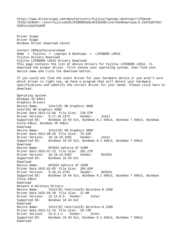 Fujitsu LIFEBOOK LH532 Driver Downloads | PDF | Microsoft Windows | Device Driver
