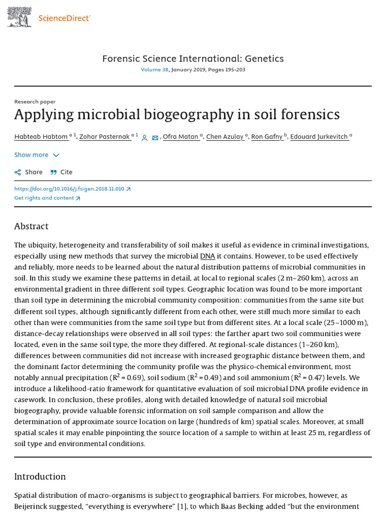 Applying Microbial Biogeography in Soil Forensics - ScienceDirect | PDF ...