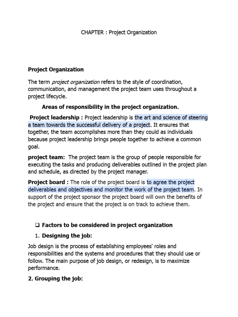 Project Organization | PDF | Organizational Structure | Leadership