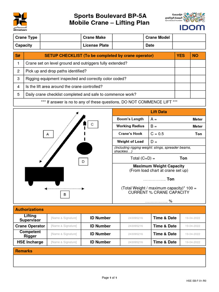 Mobile Crane Lifting Plan Template | PDF | Crane (Machine ...