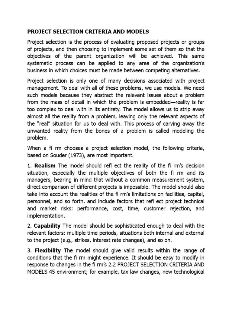PROJECT SELECTION CRITERIA AND MODELS | PDF | Net Present Value | Internal Rate Of Return