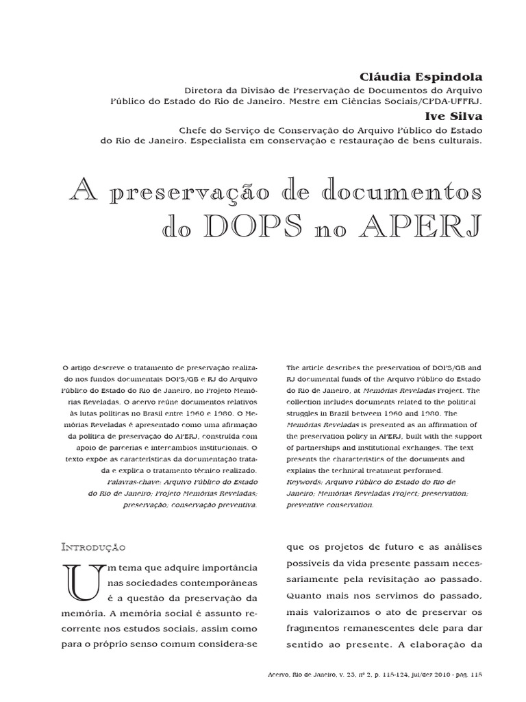 Preservação de Documentos DOPS no APERJ | PDF | Ciências Sociais ...