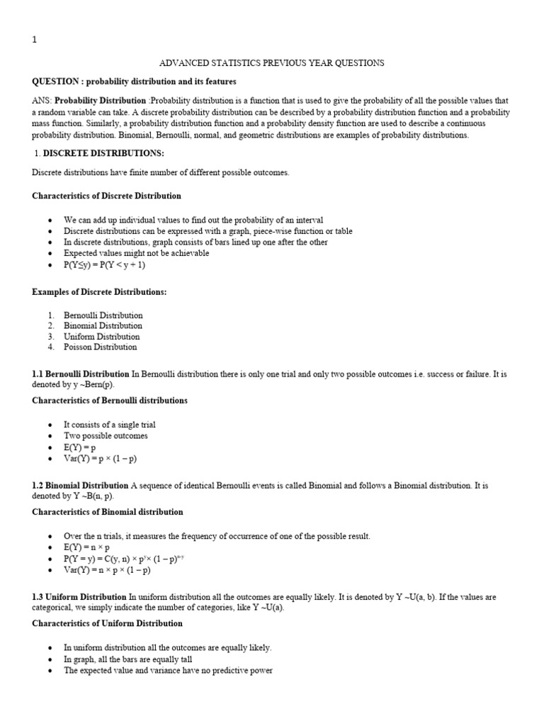Advanced Statistics Previous Year Questions | PDF | Probability Distribution | Statistics