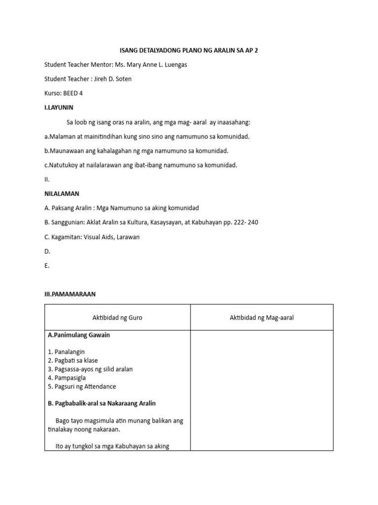 Detailed Lesson Plan in AP | PDF