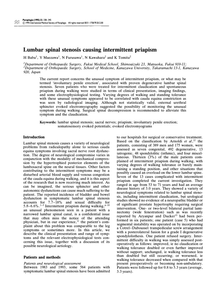 Lumbar Spinal Stenosis Causing Intermittent Priapism | PDF ...