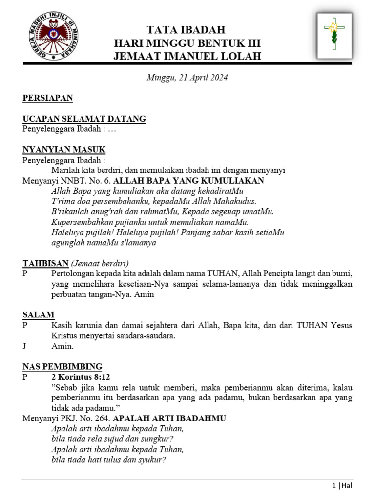 Tata Ibadah Minggu Bentuk III GMIM | PDF