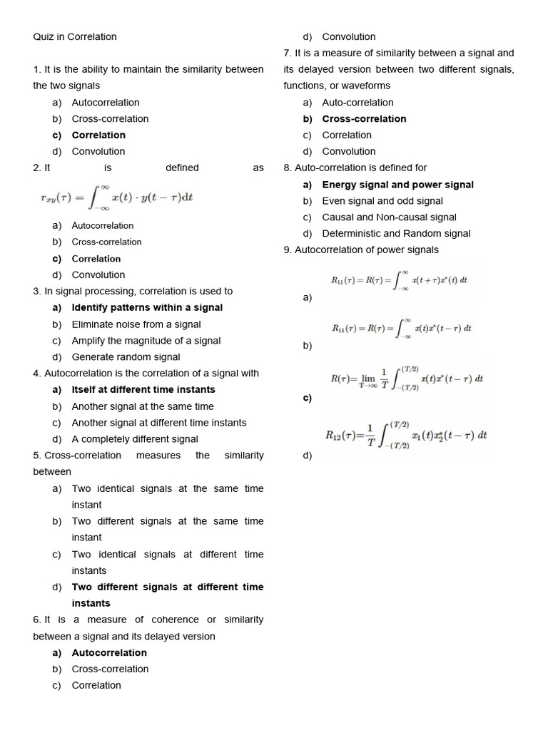 Quiz in Correlation | PDF | Autocorrelation | Electrical Engineering