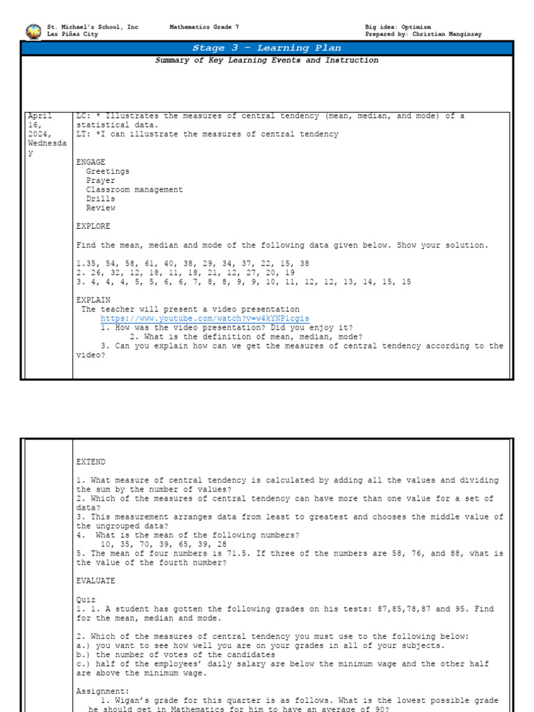UBD - WED | PDF | Mean | Median