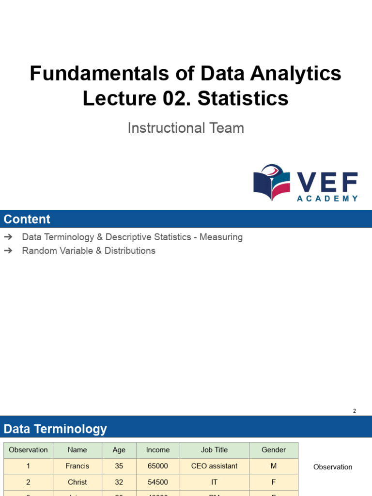 Lecture 02. Statistics Draft | PDF | Probability Distribution | Expected Value