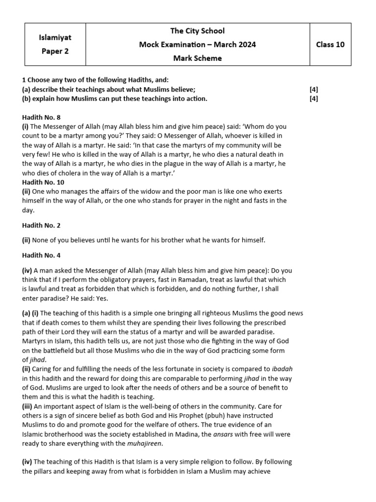 Hadith Teachings for Class 10 Islamiyat | PDF | Ali | Jihad
