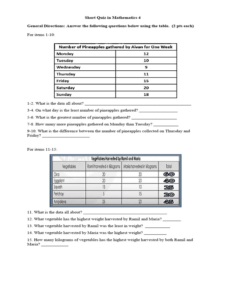 Math 4 Short Quiz | PDF