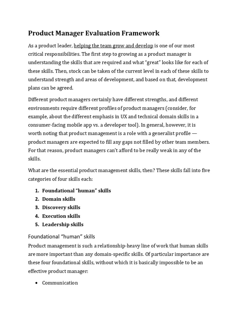 Product Management Evaluation Framework | PDF | Performance Indicator ...