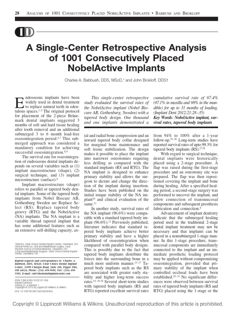 Single Center Retrospective Analisys of 1001 Consecutevely Placed ...
