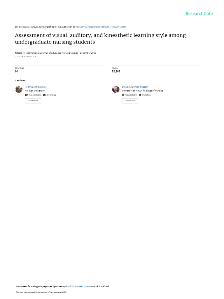 Assessment of Visual Auditory and Kinesthetic Lear | PDF | Learning ...