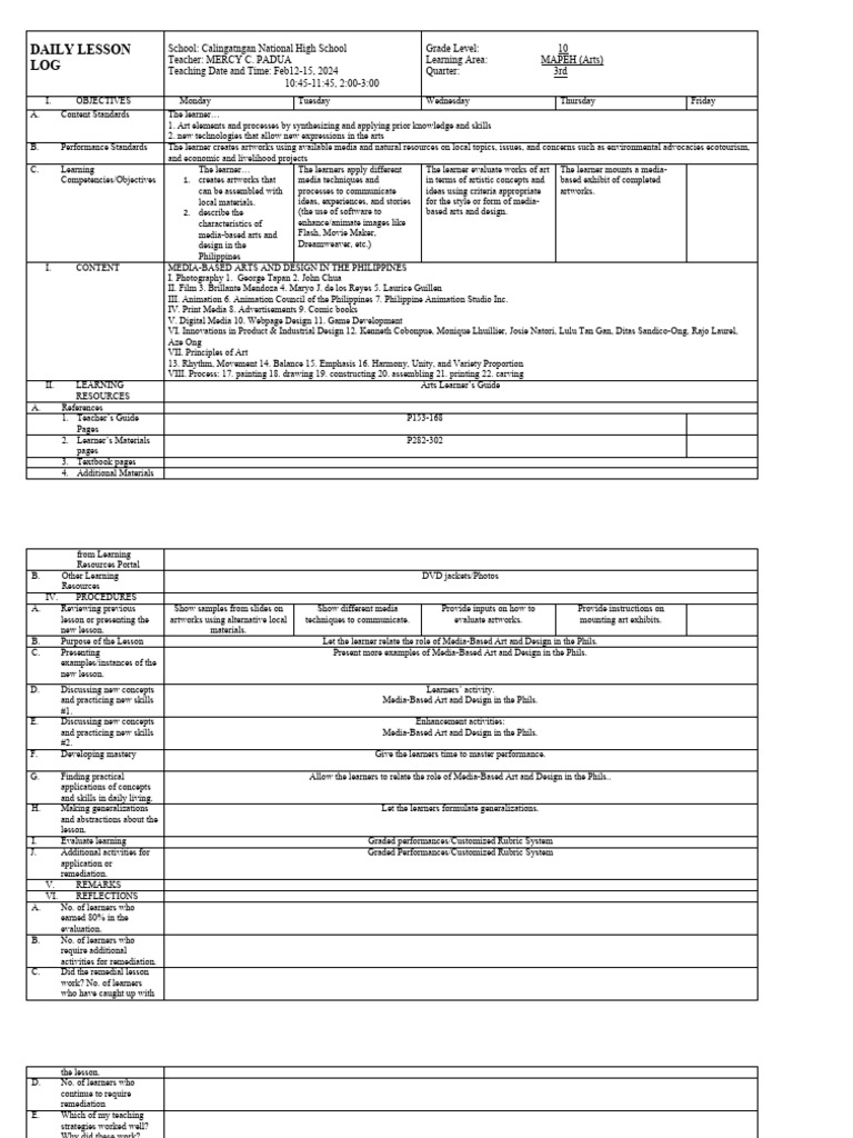 MAPEH 10 ARTS 3rd Grading 2 | PDF | Learning | Design