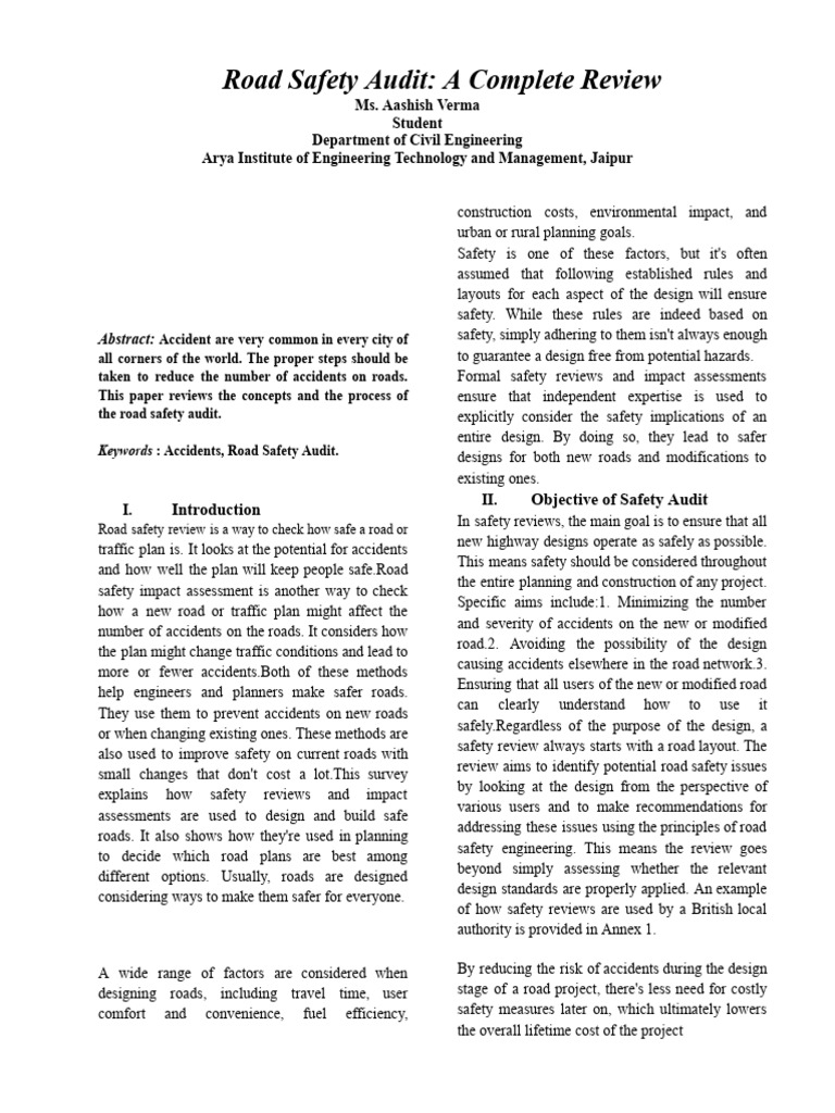 Road Saftey Audit - Ashish | Download Free PDF | Safety | Road
