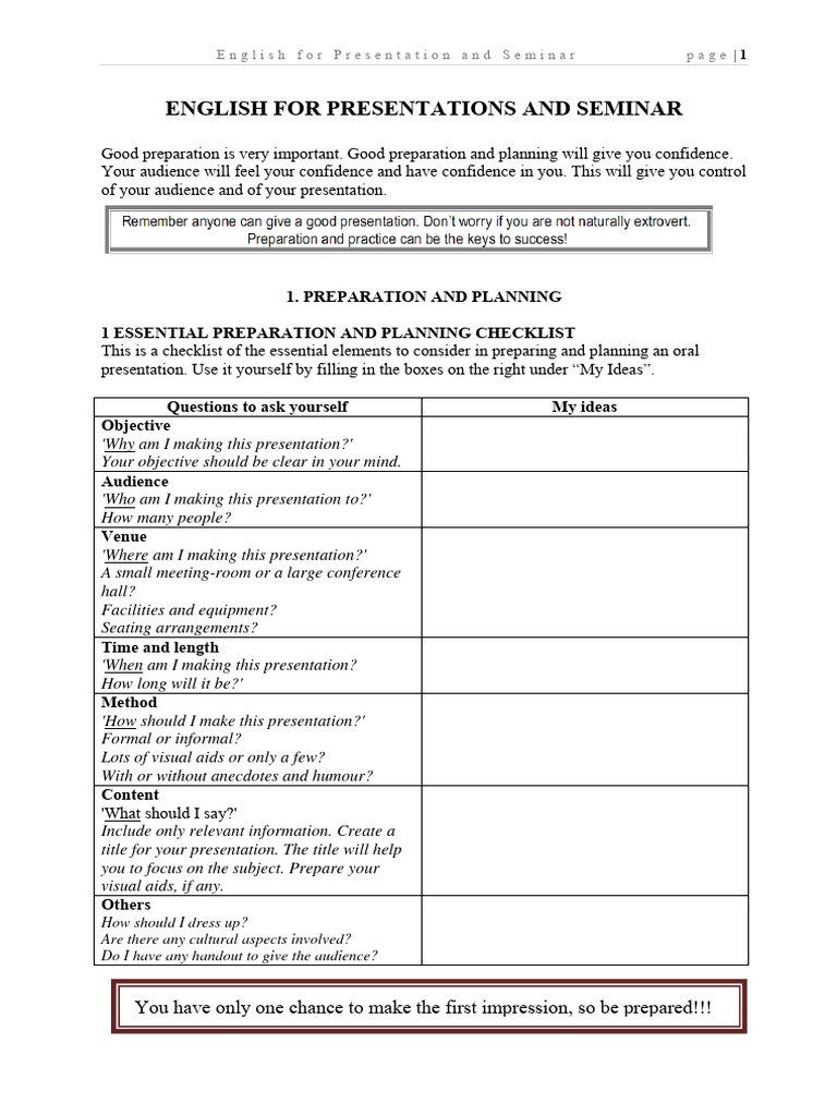 English For Presentations and Seminar | PDF | Body Language | English ...