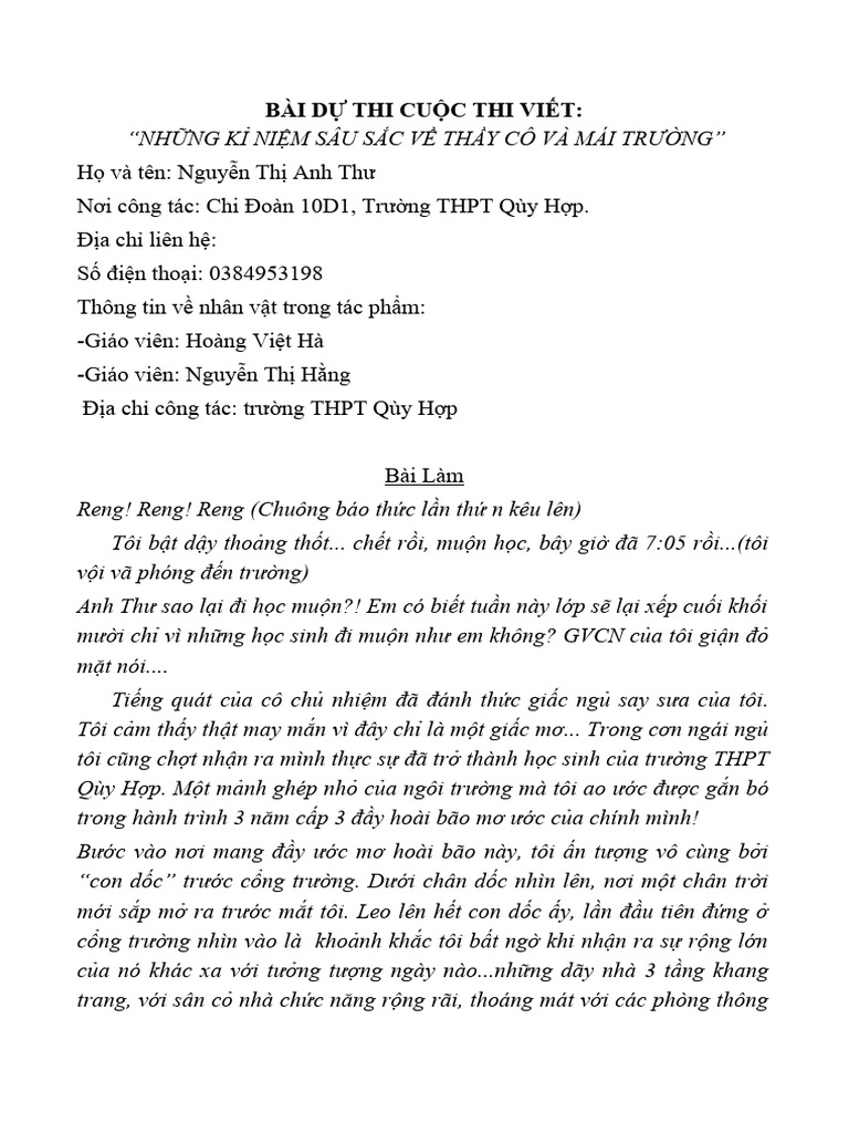 Bài D Thi Anh Thư 10D1 1 | PDF