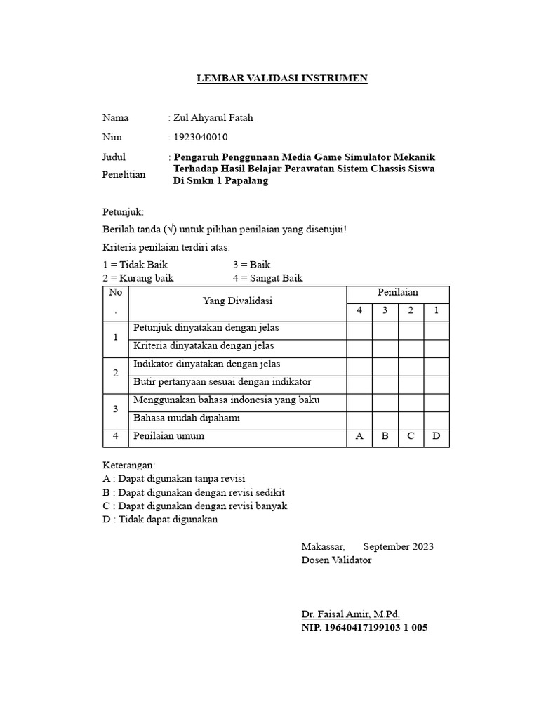 Lembar Validasi Instrumen | PDF