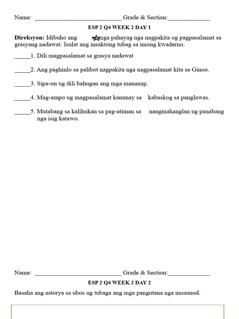 ESP 2 Activity Sheets Q4 WEEK 2 | PDF