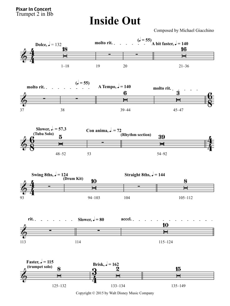 PixarLive Inside Out - Trumpet 2 in BB | PDF | Musical Notation ...