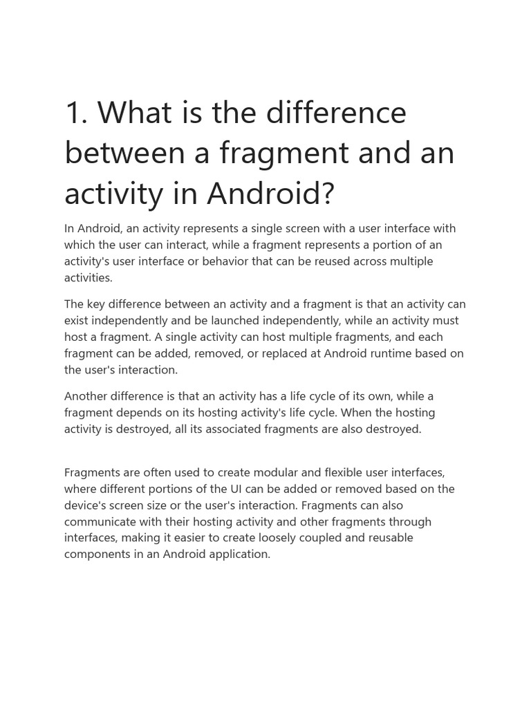Android Development Basics: Activities, Fragments, and More | PDF | Android (Operating System ...