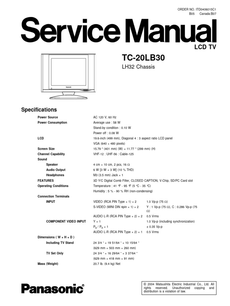 Panasonic lh32 Chassis tc20lb30 SM | PDF | Electrostatic Discharge ...