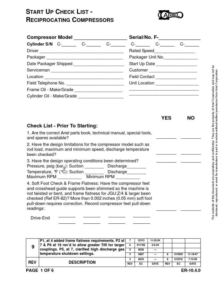 Check List Compresor | PDF | Gas Compressor | Piston