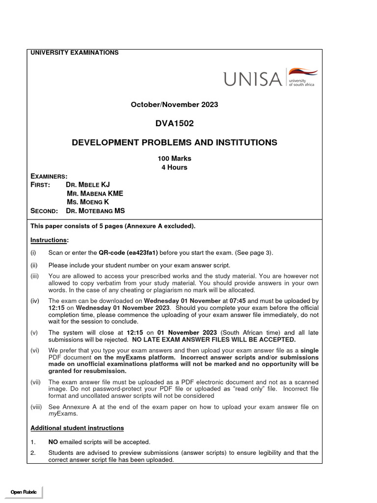 DVA1502 Exam Instructions and Guidelines | PDF | Essays | Plagiarism