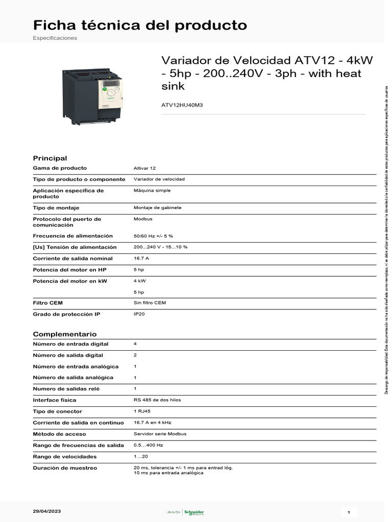 Altivar 12 - ATV12HU40M3 | PDF | Cantidad | Cantidades fisicas