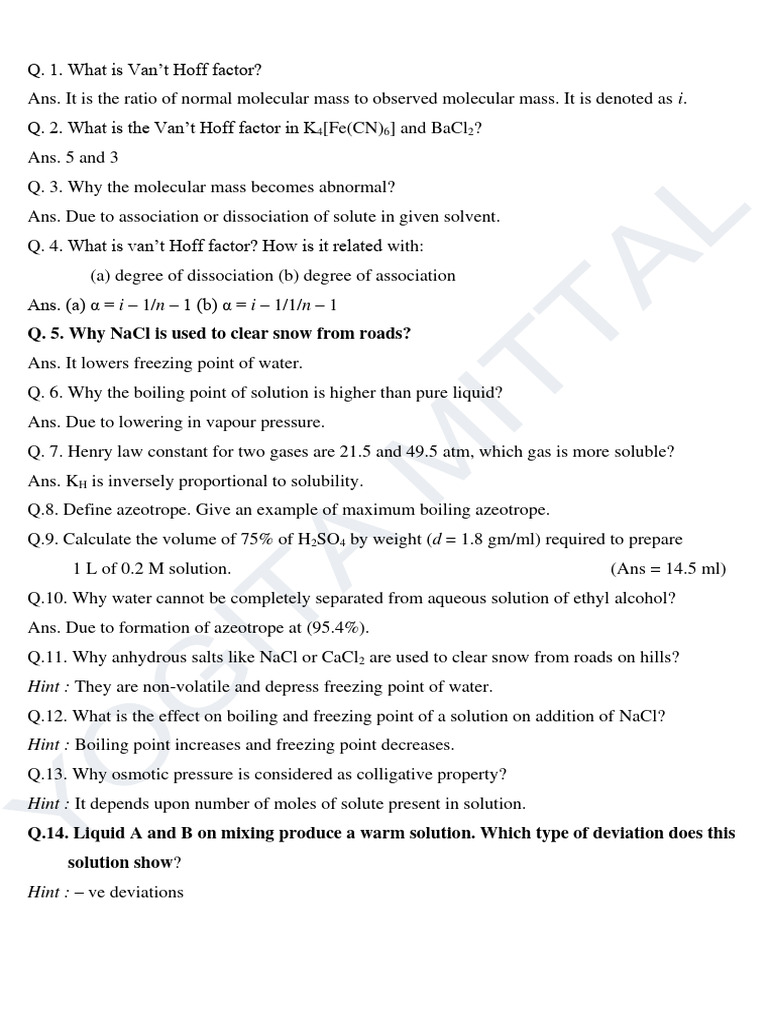 Understanding Van't Hoff Factor and Colligative Properties | PDF | Solubility | Chemical Substances