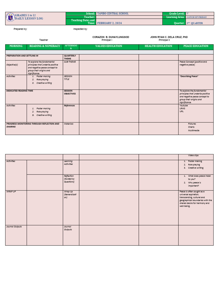 Catch Up Friday Lesson Logs Template Final 11 | PDF | Storytelling ...