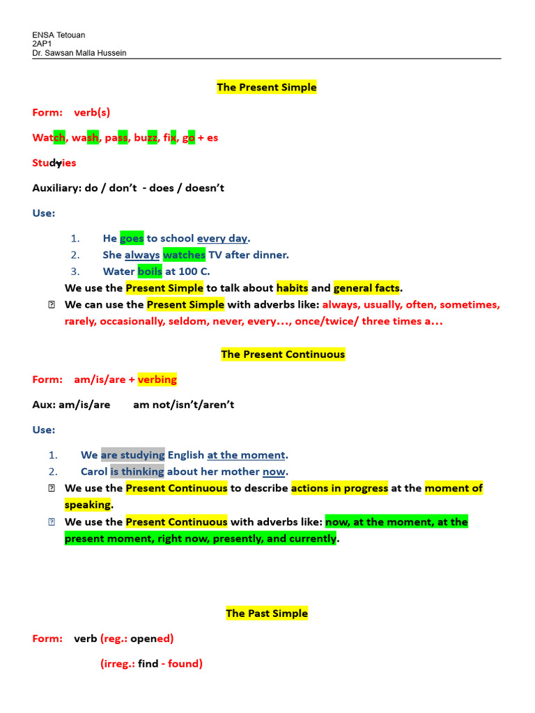 Tenses Review | PDF | Perfect (Grammar) | Linguistics